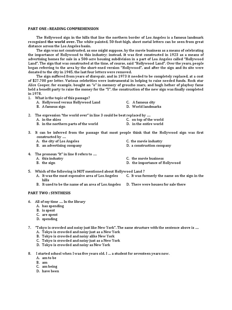 Part One: Reading Comprehension | PDF