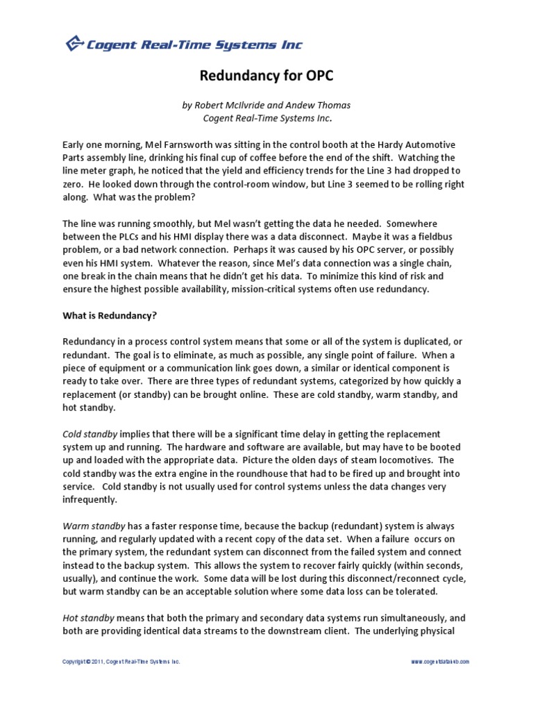 Redundancy For OPC | PDF | Computer Network | Real Time Computing