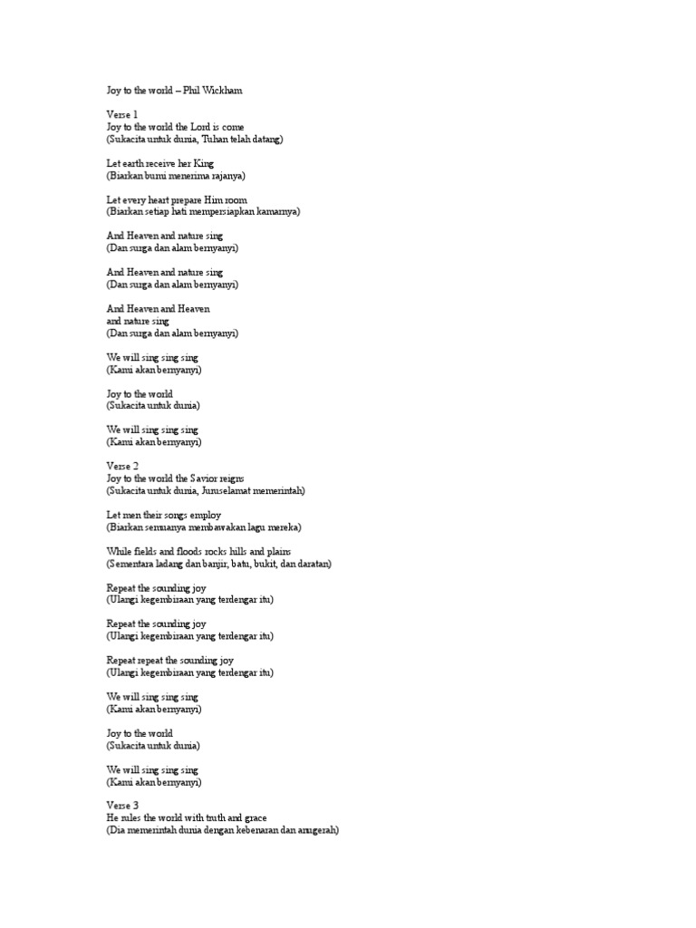 Lirik Lagu Natal "Joy to the World" | PDF | Agama & Spiritualitas
