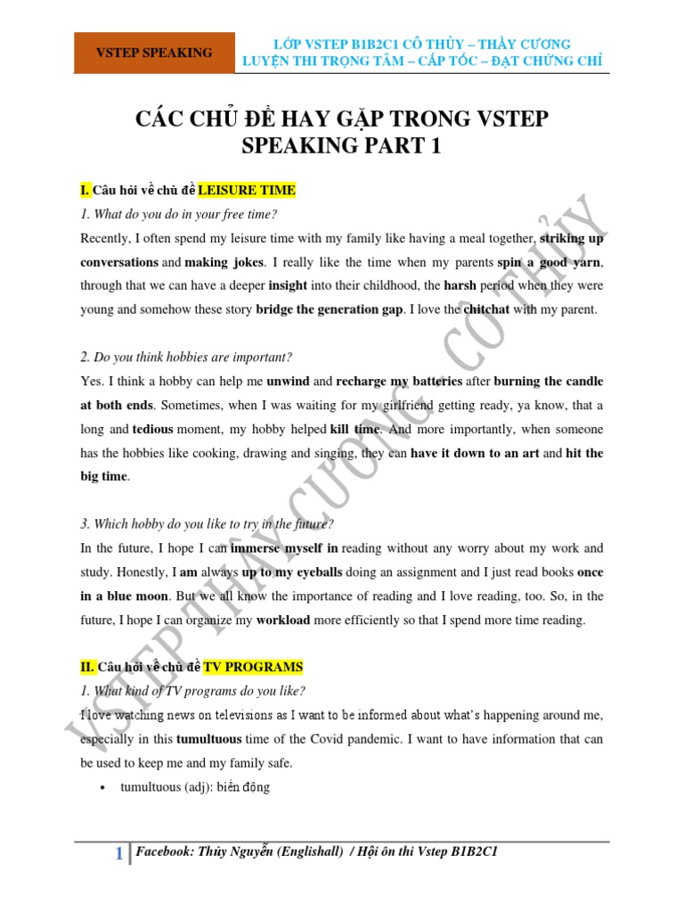 VSTEP Cô TH y - Samples of Speaking p1 | PDF