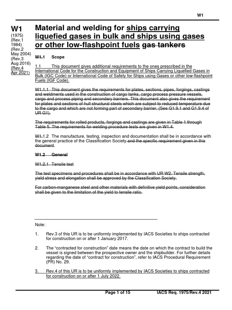 W1 Material and Welding For Ships Carrying Liquefied Gases in Bulk and ...