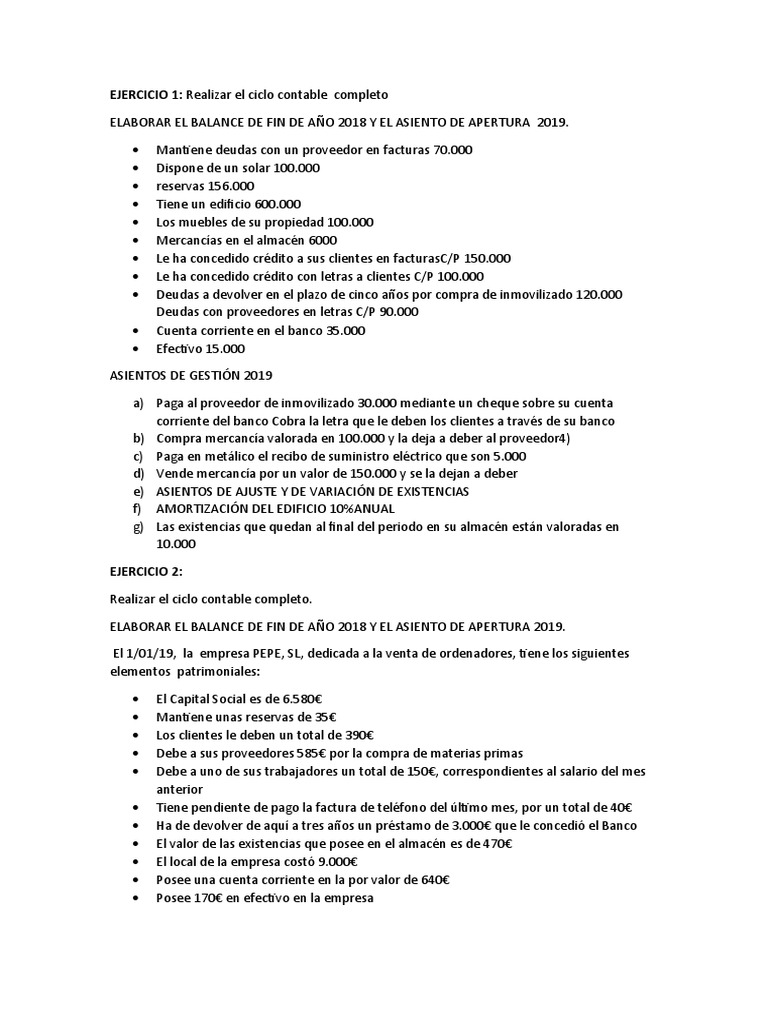 Ejercicios Ciclo Contable | PDF | Contabilidad | Transferencia bancaria