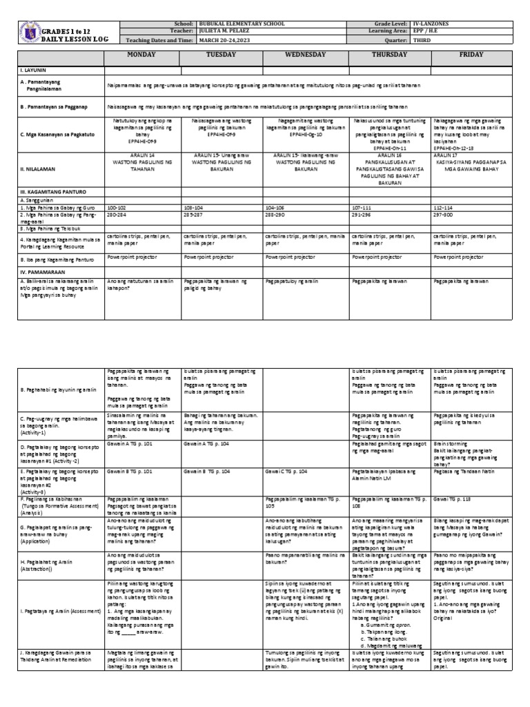 Grade 4 DLL EPP-HE 4 Q1 Week 8 | PDF