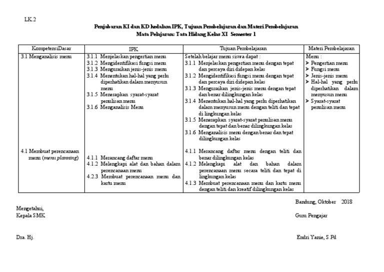 LK 2 Analisis Materi (KD 3.1 Tata Hidang Endri Yanie) | PDF