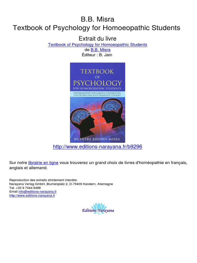 B.B. Misra Textbook of Psychology For Homoeopathic Students: Extrait Du Livre | PDF | Id ...