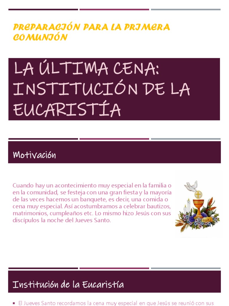 1ra Comunion Adultos Institución de La Eucaristica La Última Cena | PDF ...