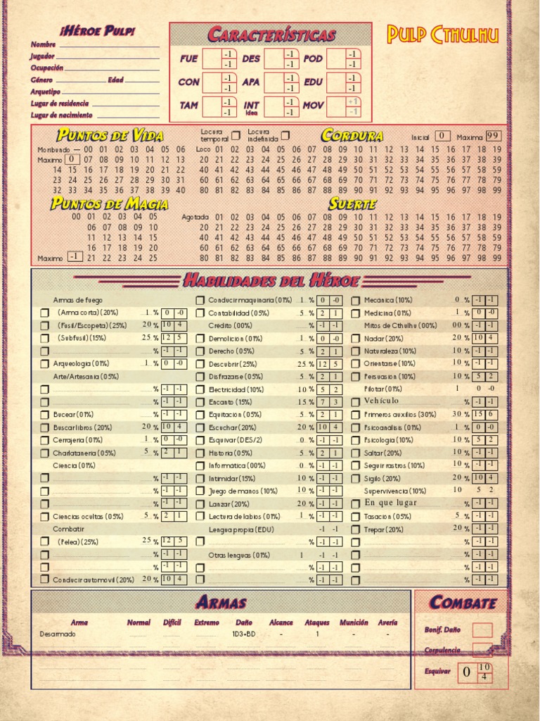 Hoja Personaje Pulp Cthulhu Editable | PDF | Política de defensa | Militar