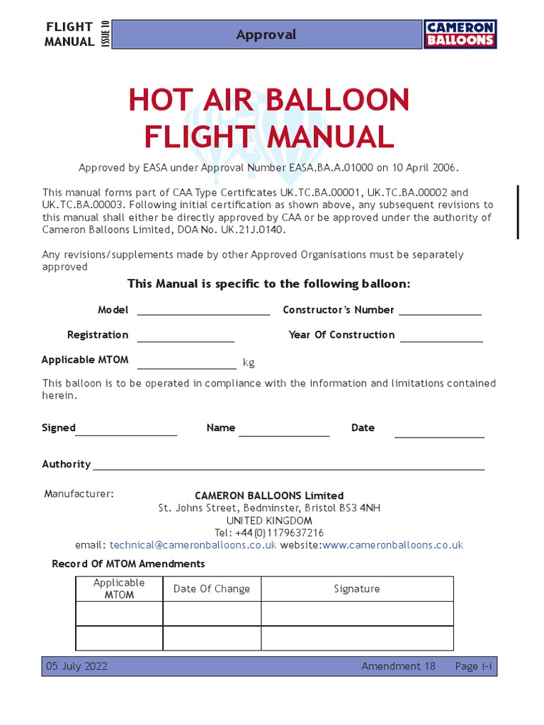 Cameron Flight Manual 2022 | PDF | Manufactured Goods | Transport