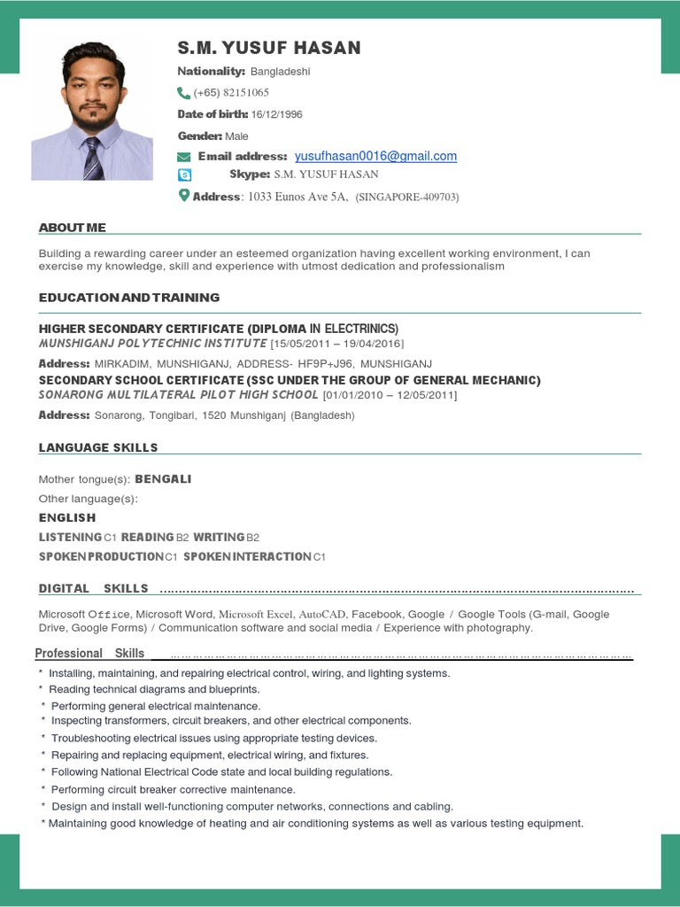 Resume of S.M. Yusuf Hasan | PDF | Electrician | Electrical Engineering