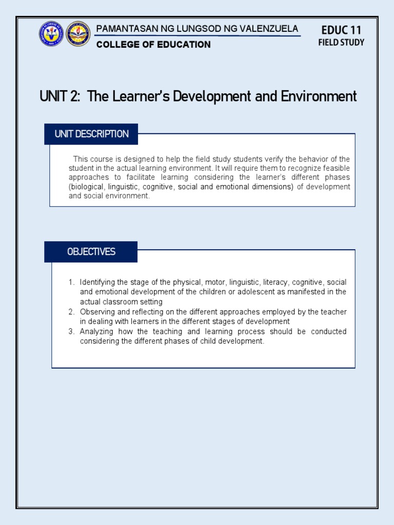 Educ 11 - Unit 2 The Learners Development Environment | PDF | Learning | Teachers