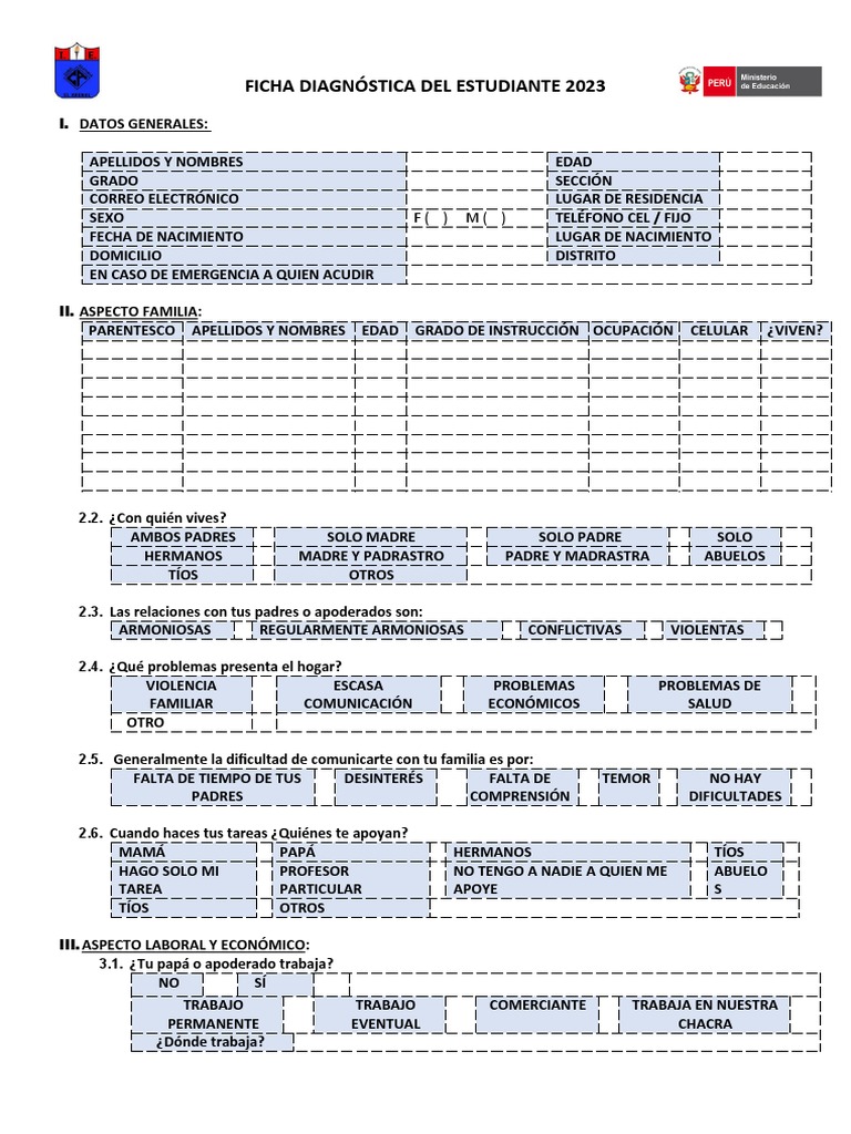 Ficha Diagnóstica Del Estudiante 23 | PDF
