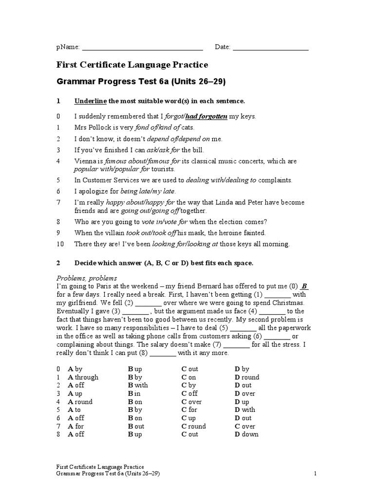 FCLP Grammar Test 6a | PDF