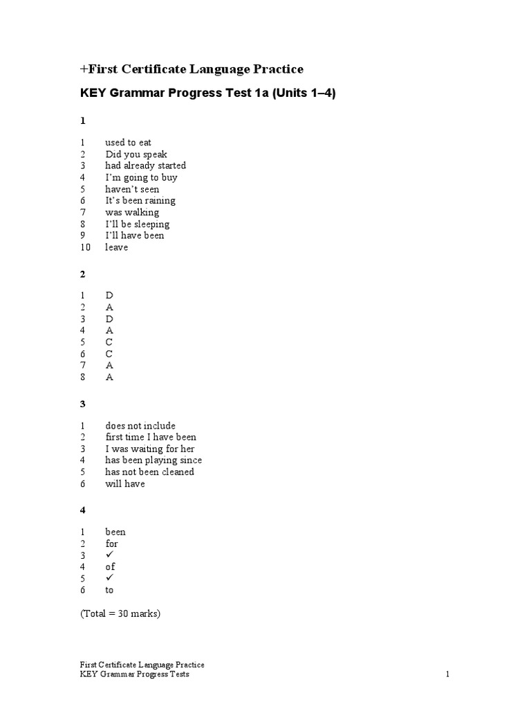 FCLP Grammar Test Keys | PDF