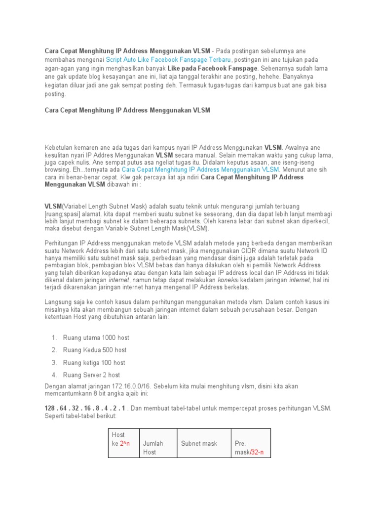 Cara Cepat Menghitung IP Address Menggun | PDF