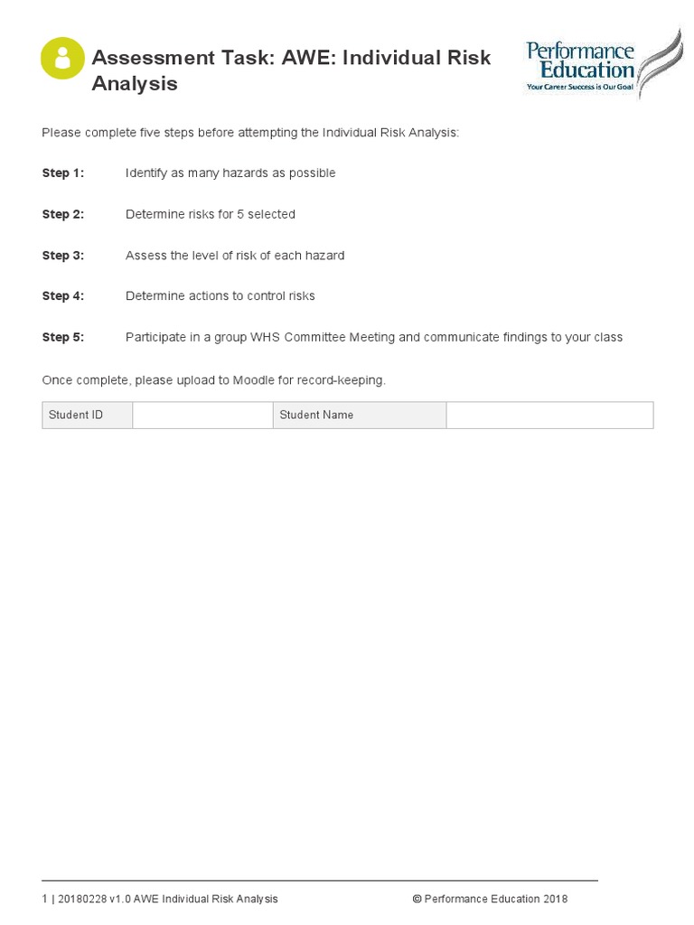 Assessment Task: AWE: Individual Risk Analysis: Step 1: Step 2: Step 3: Step 4: Step 5 | PDF ...