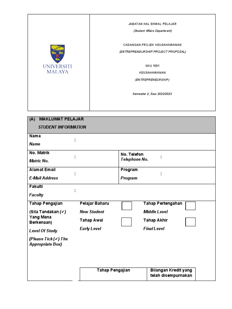 Proposal Template Entrepreneurship SEM 2 SESI 20222023 | PDF