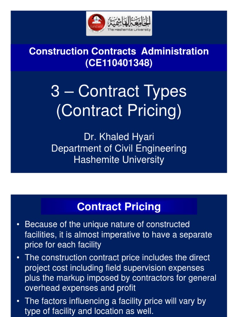 3 - Contract Types (Contract Pricing) : Construction Contracts ...