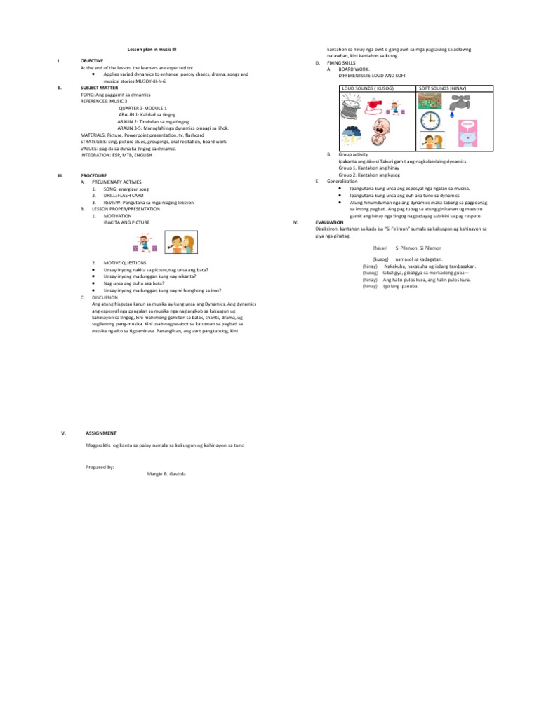 Lesson Plan in Music III | PDF