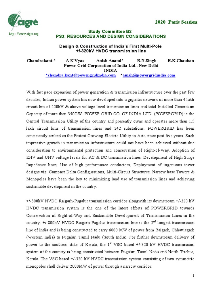 Cigre 2020 - Synopsis - Rev2 | PDF | Electric Power Transmission | High Voltage Direct Current