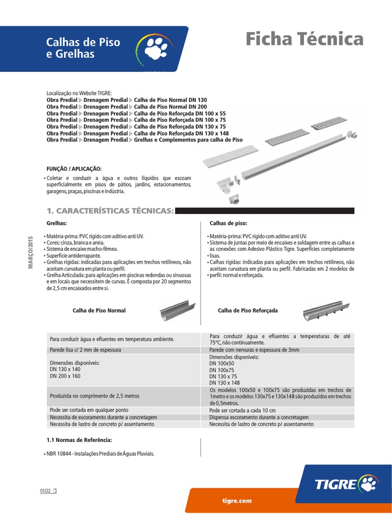 Ficha Técnica: Calhas de Piso e Grelhas | PDF | Chuva | Argamassa ...