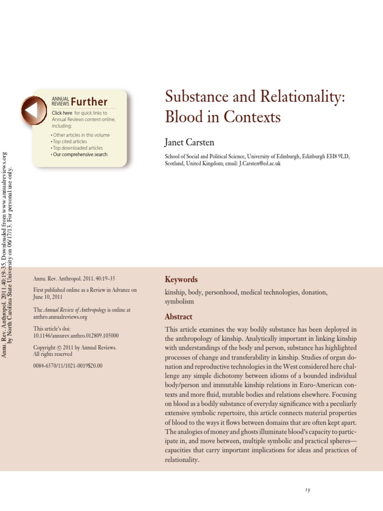 Carsten-Substance and Relationality | PDF | Kinship | Substance Theory