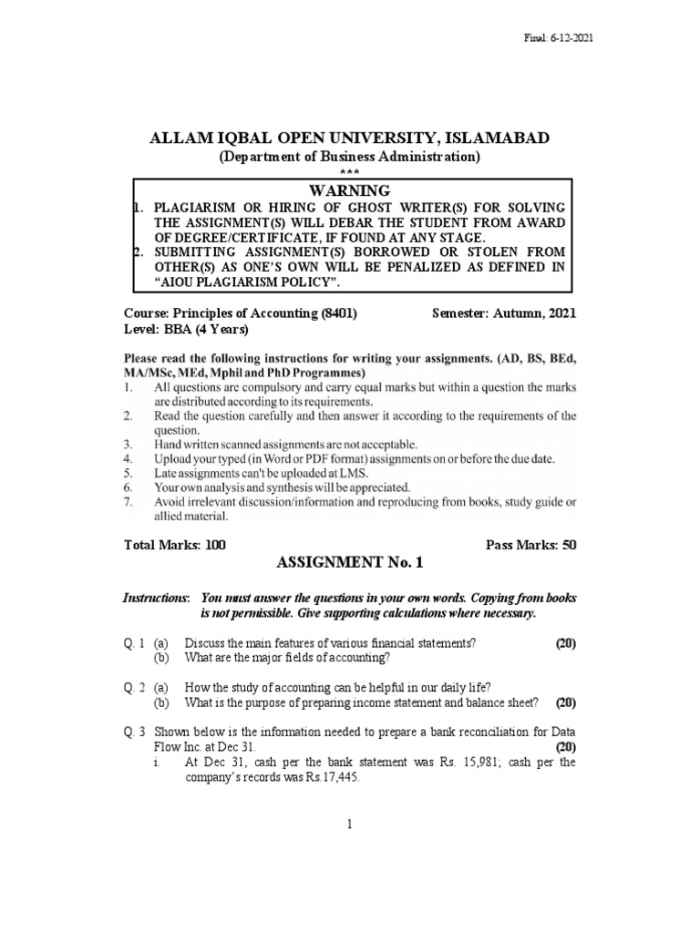 Aiou 8401 | PDF | Banks | Accounting