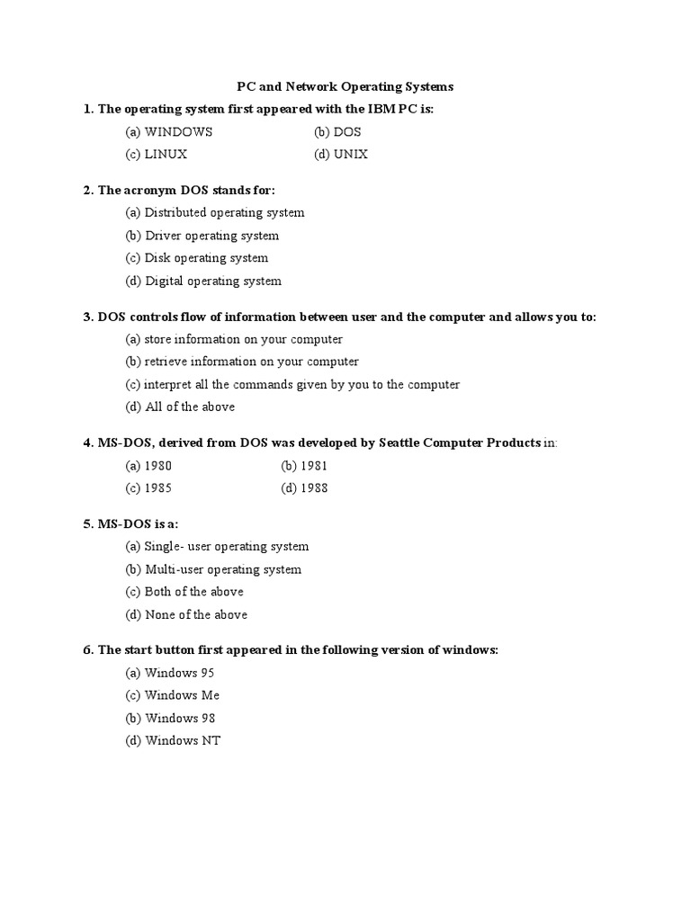 MCQ OS Survey - 8 | PDF | Operating System | Microsoft Windows