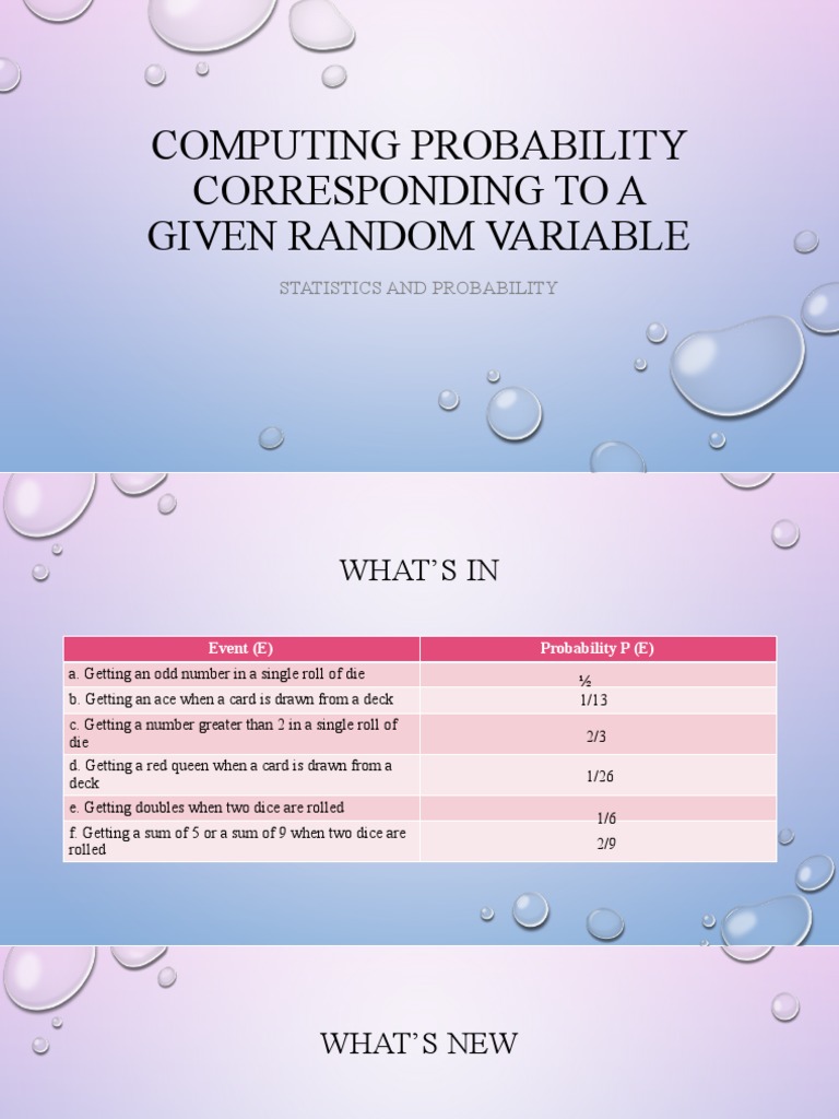 Computing Probability Corresponding To A Given Random Variable | PDF | Odds | Probability