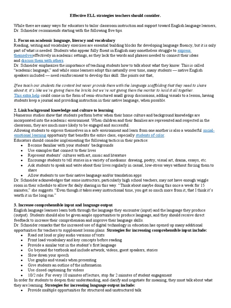 5 Effective ELL Strategies Teachers Should Consider | PDF | Language ...