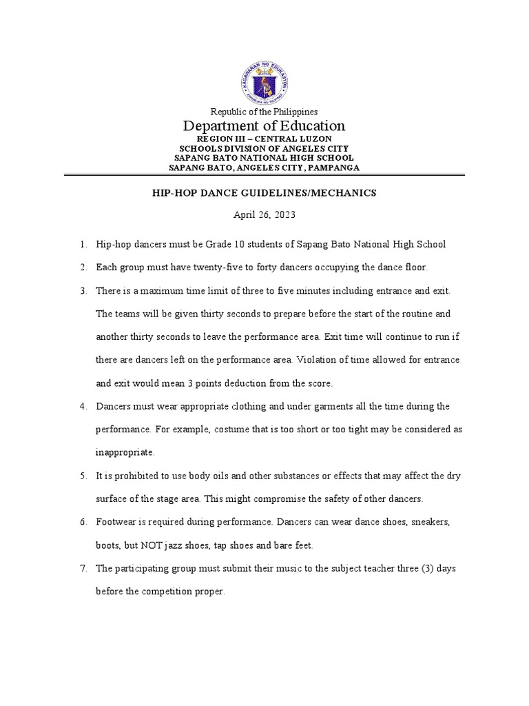 Department of Education: Hip-Hop Dance Guidelines/Mechanics | PDF ...