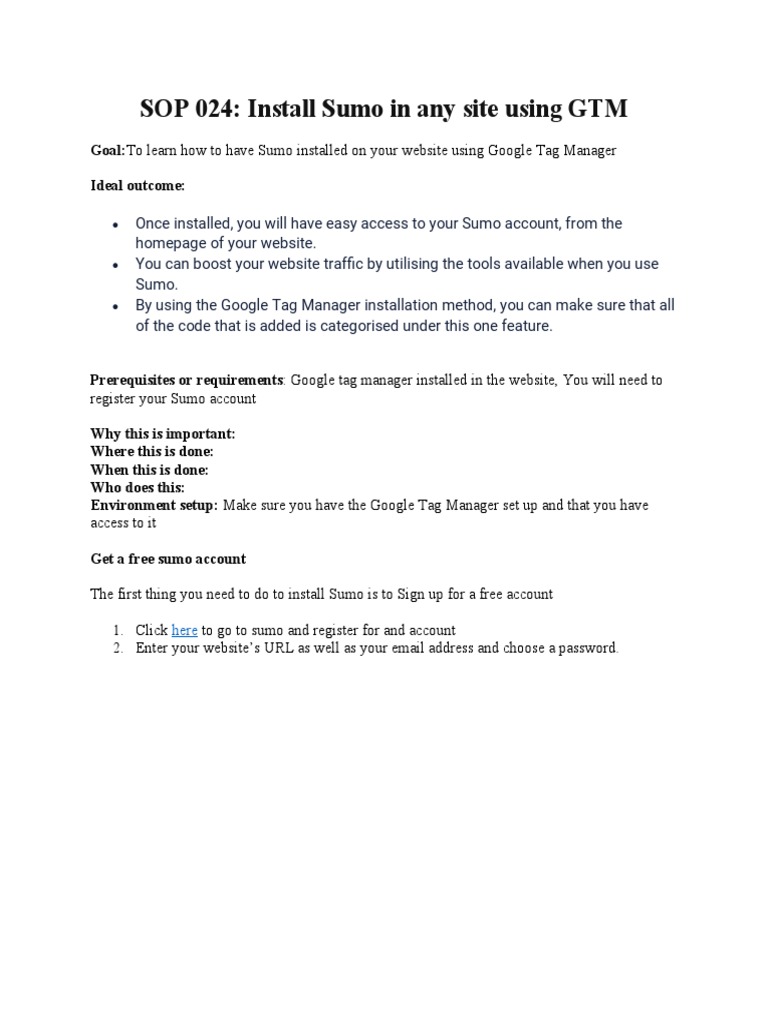 SOP 024 Install Sumo in Any Site Using GTM | PDF | Html Element | Html