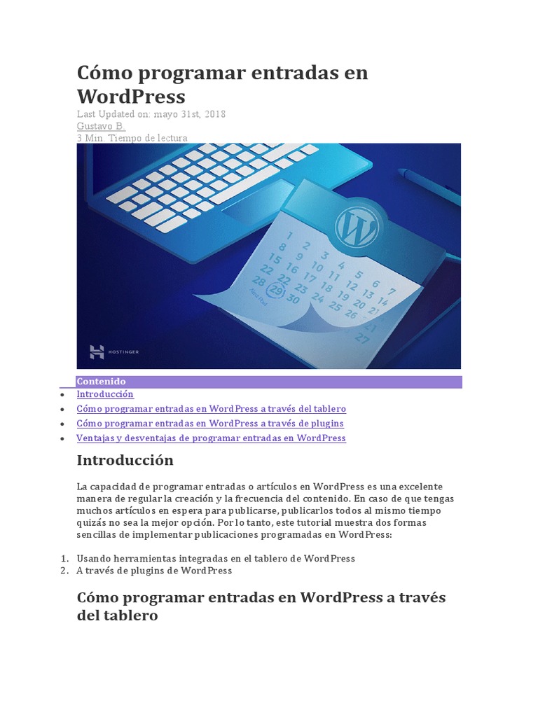 Cómo Programar Entradas en WordPress | Descargar gratis PDF | Word Press | Red mundial
