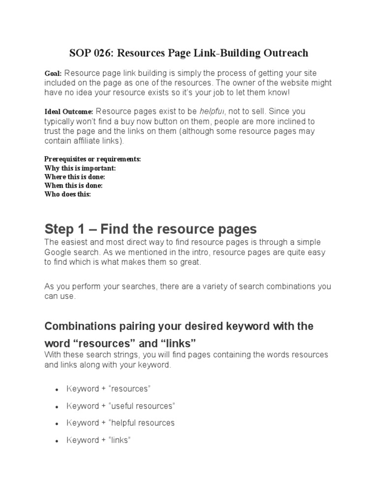 SOP 026 Resources Page Link-Building Outreach | PDF | Search Engine ...