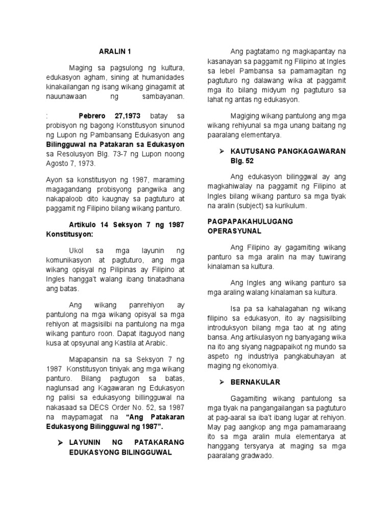 Aralin 1 Outline | PDF