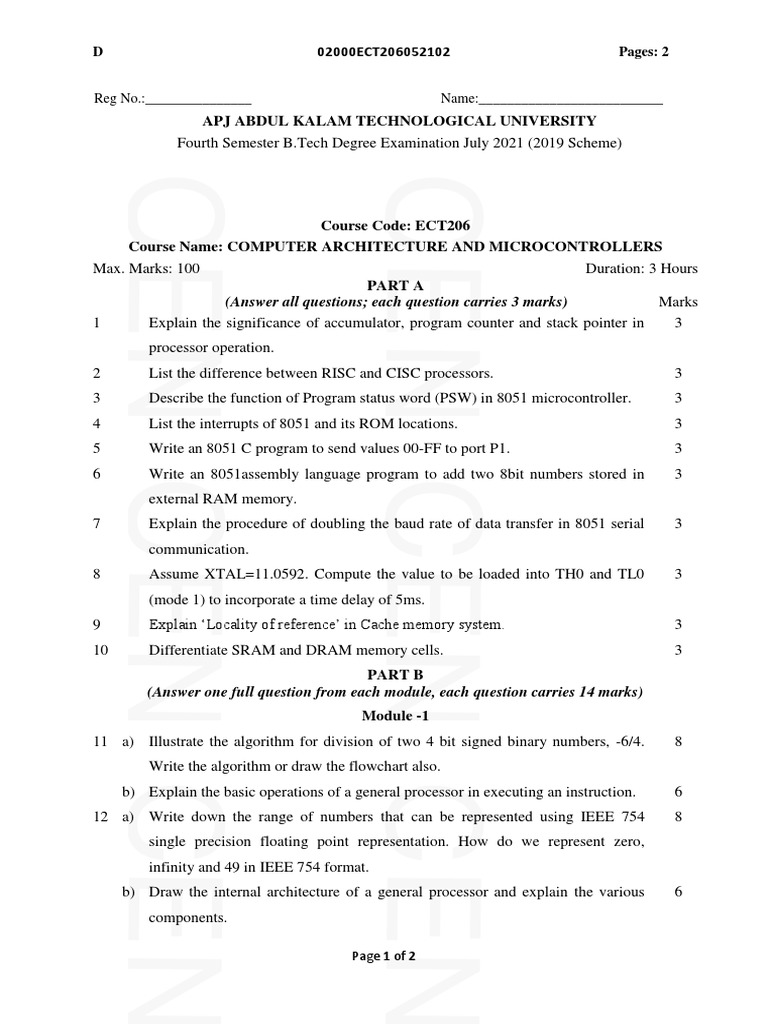 Ect206-Qp June21 | PDF | Random Access Memory | Microcontroller