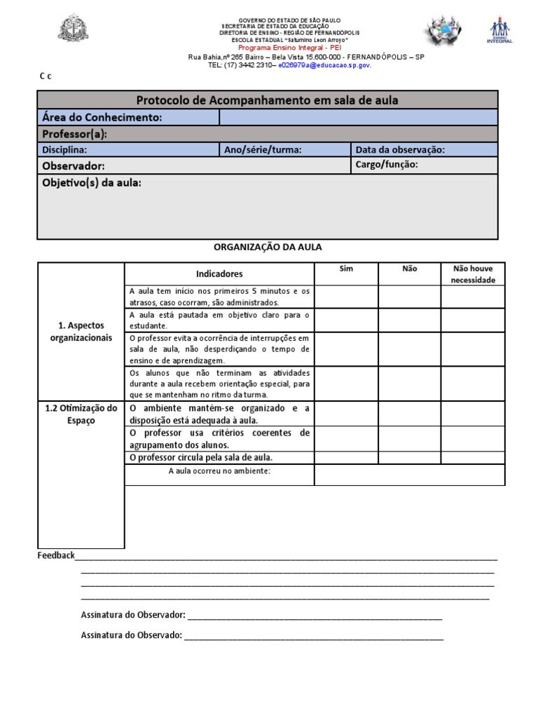 Protocolo De Acompanhamento Em Sala De Aula 2023 Pdf Aprendizado