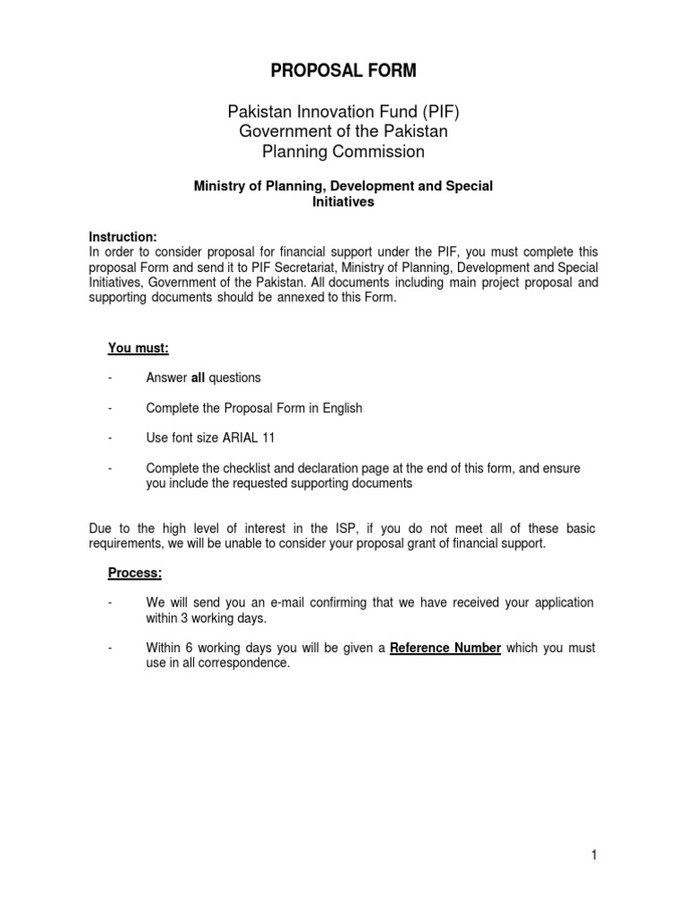Proposal Form For PIF Grant | PDF | Strategic Planning | Business