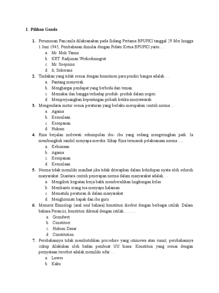 Soal Ujian Wustho PPKN 2023 | PDF