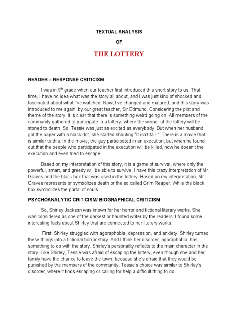 Textual Analysis Transcript of The Lottery (Short Film) | PDF