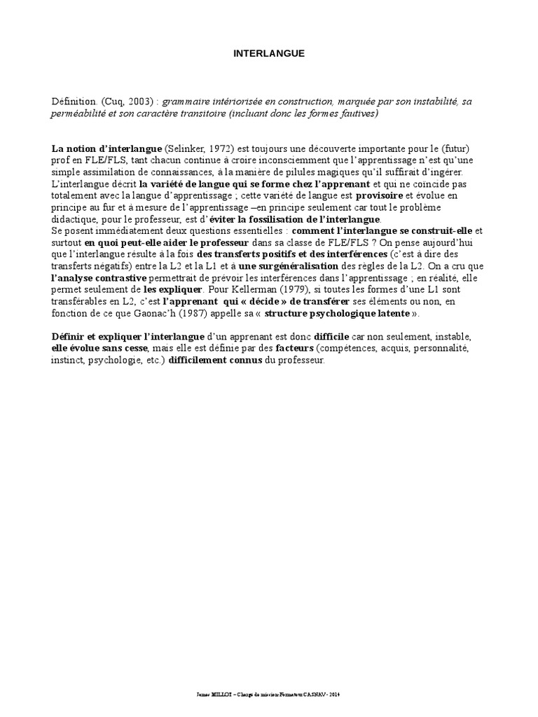 Définition de l'interlangue en FLE/FLS | PDF | Arts du langage et ...