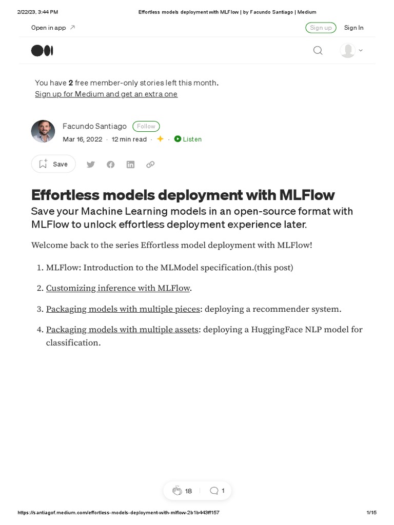 Effortless Models Deployment With MLFlow - by Facundo Santiago - Medium | PDF | Json | File Format