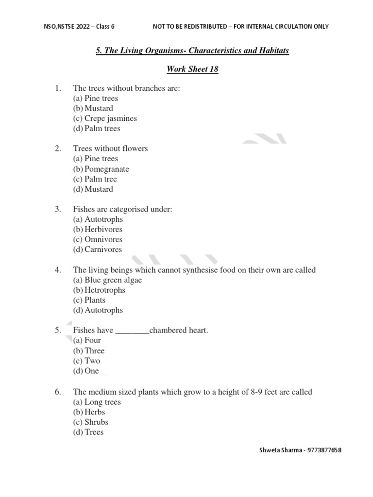 The Living Organisms-Characteristics and Habitats Work Sheet 18 | PDF ...