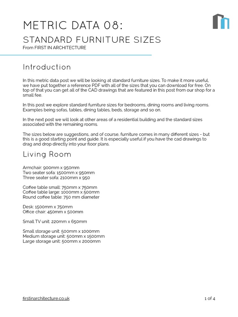 Metric Data 08 - Standard Furniture Sizes | PDF