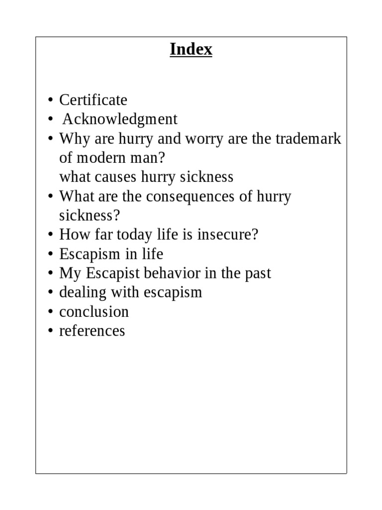 Escapism and Hurry Sickness Insights | PDF | Psychological Concepts ...