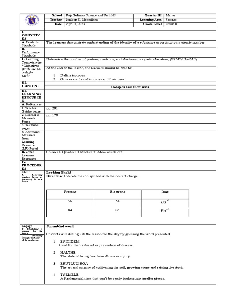 Isotopes Lesson Plan for Grade 8 | PDF | Isotope | Neutron