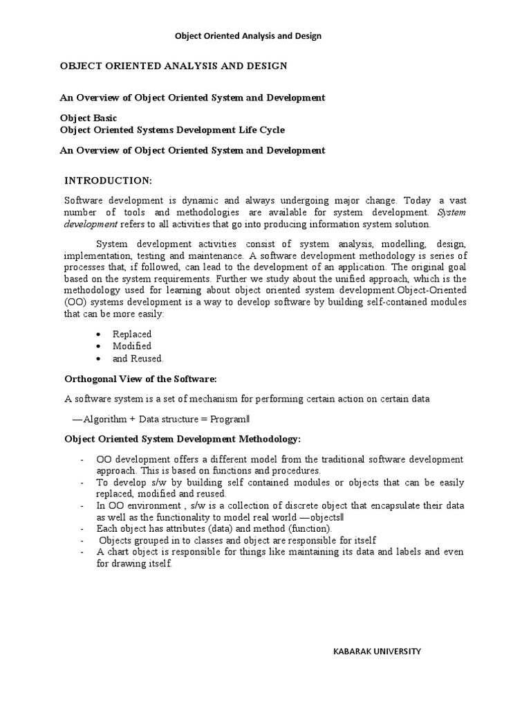 Bit 223 Object Oriented Analysis And Design Pdf Class Computer Programming Unified