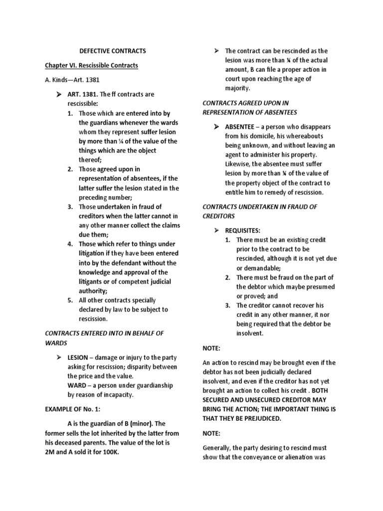 Defective Contracts-Unenforceable Conracts | PDF | Deed | Fraud