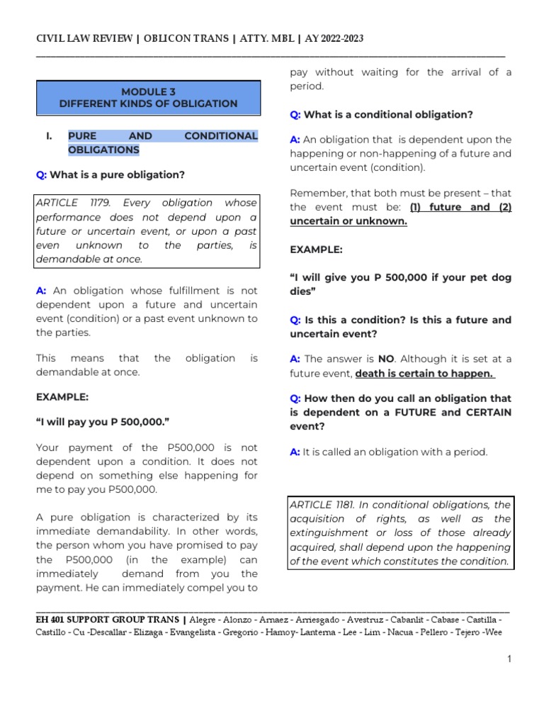Eh 401 SG Mod 3 Complete Oblicon Rev Trans | PDF | Guarantee | Liability (Financial Accounting)