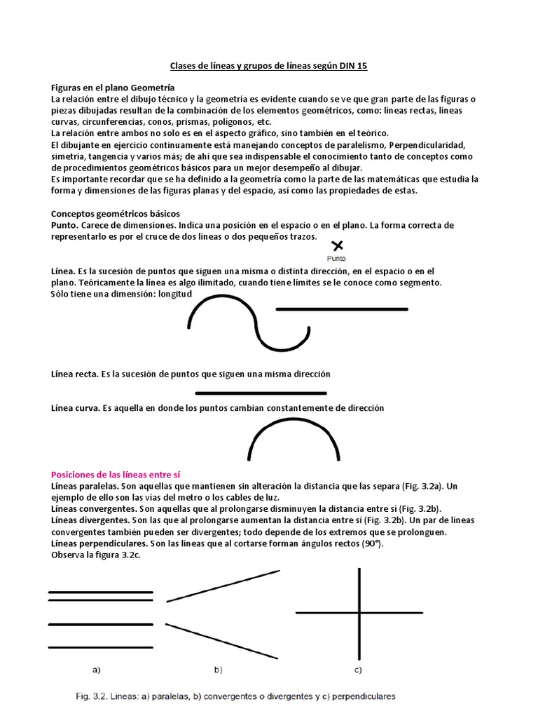Clases y Tipos de Líneas según DIN 15 | PDF | Geometría | Perpendicular