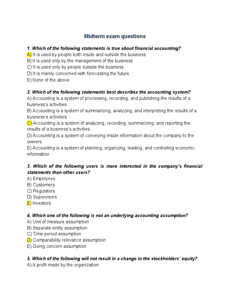 Midterm Exam Questions | PDF | Debits And Credits | Balance Sheet